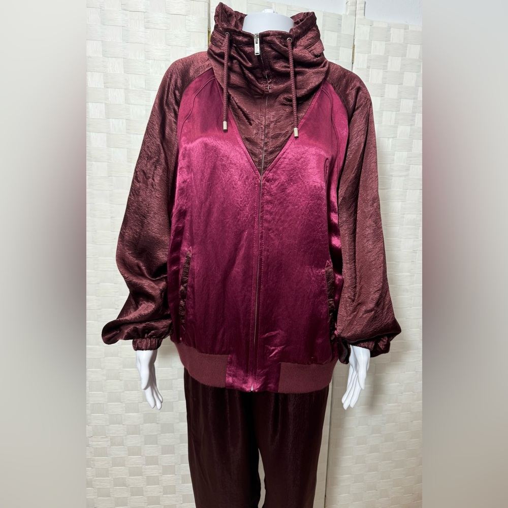 Saint Laurent Tonal Satin Jacket In Burgundy/Maroon - Gem